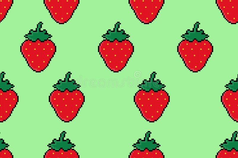Summer Pixel Art Strawberry Pattern, Summer Bright Stock Vector ...