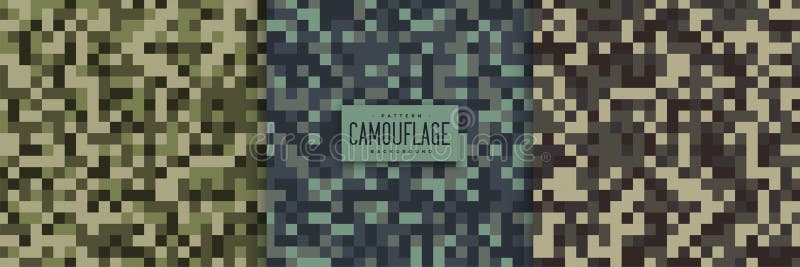 Pixel Style Camouflage Pattern Texture Design Set Stock Vector ...