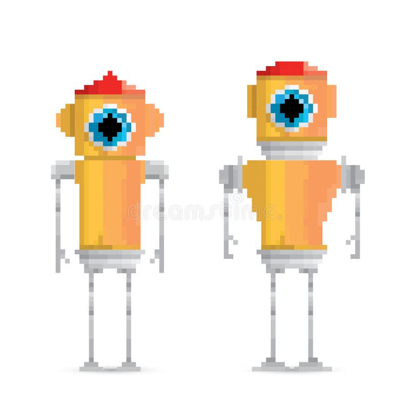 Pixel style robot set stock vector. Illustration of graphic - 69093089