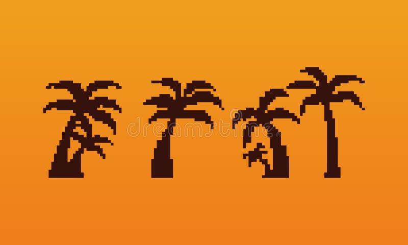Pixel Summer Sunset Beach Coconut Tree Set.8bit. Stock Vector ...