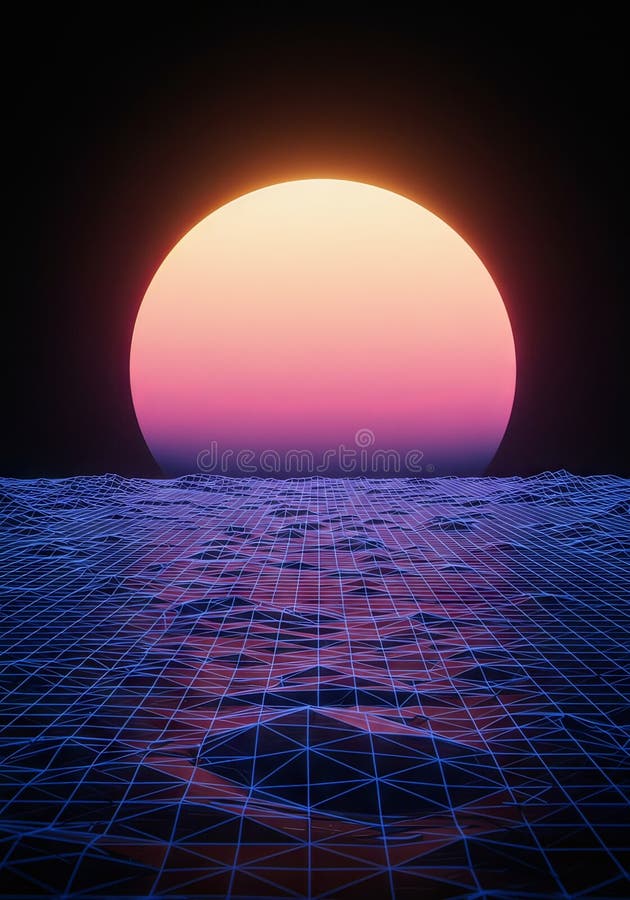 Pixel Sunset Cityscape with Grid Pattern Stock Illustration ...