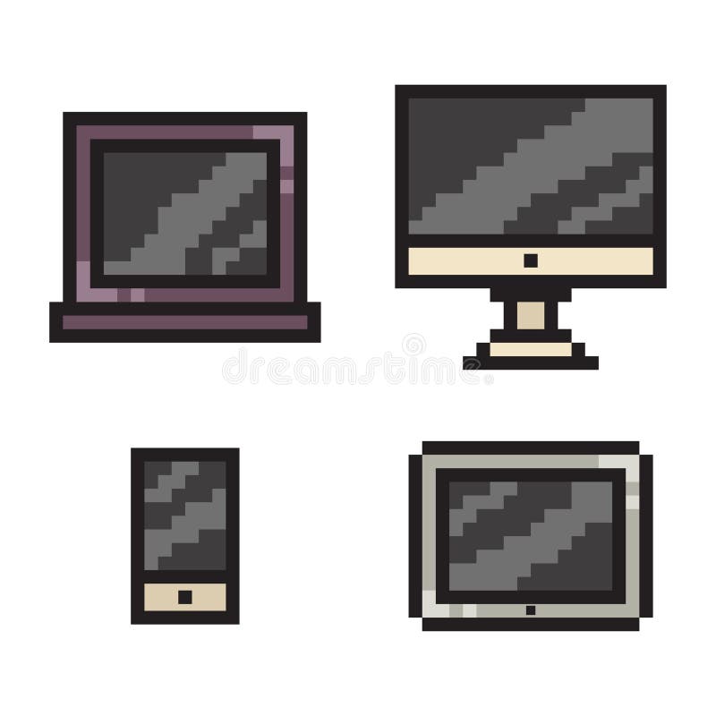 Pixel Tablet, Phone, Laptop and Computer Vector Game Art Flat Icon Set ...