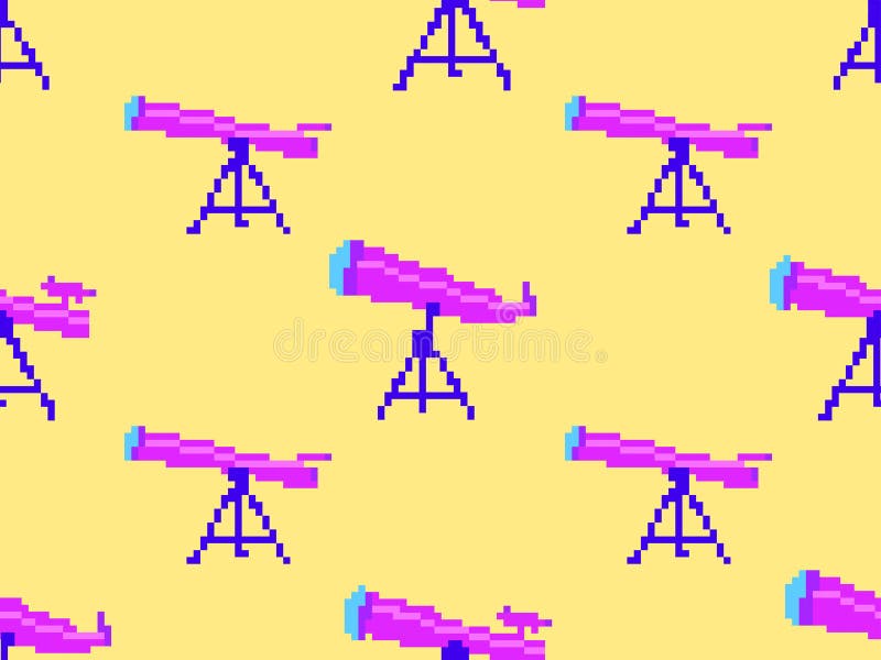 Pixel Telescope Seamless Pattern. Telescope on a Tripod in Pixel Art ...