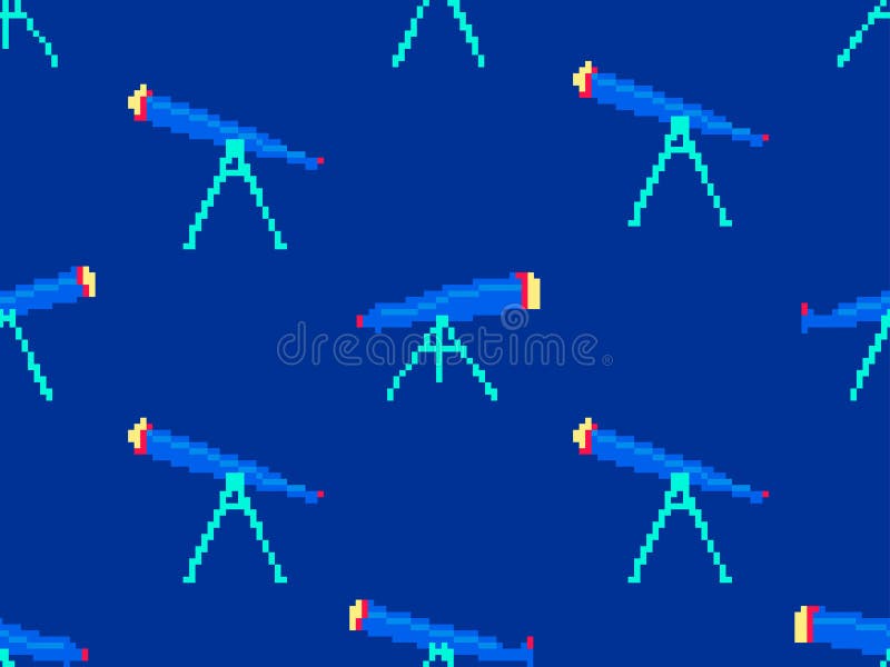 Pixel Telescope Seamless Pattern. Telescope on a Tripod in Pixel Art ...