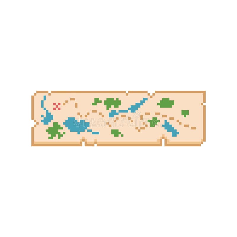 Pixel Torn Parchment with a Treasure Map, 8 Bit Isolated Icon Stock ...