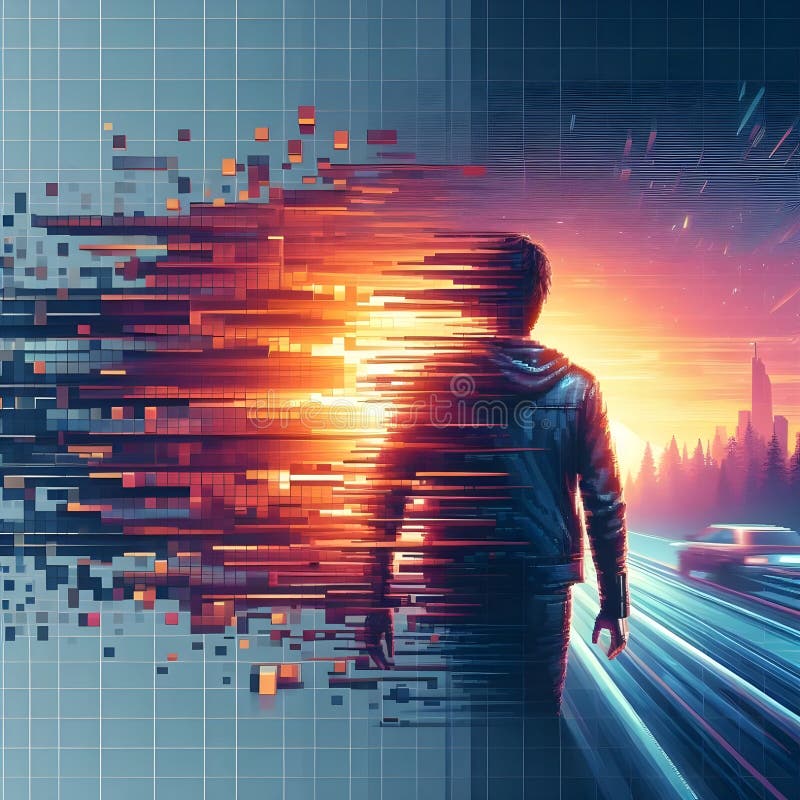 A pixel transition effect stock illustration. Illustration of blue ...