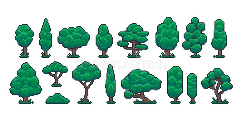 Pixel Trees Cartoon 8 Bit Retro Game Nature Plant And Environment Object Video Game Sprite
