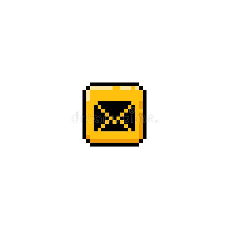Pixel Vector Illustration of Yellow Push Button with Envelope. Stock ...