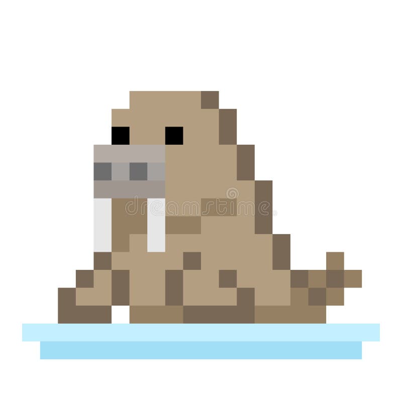 Walrus Pixel Art Cartoon Isolated. Pixelated Sea Cow Stock Vector ...