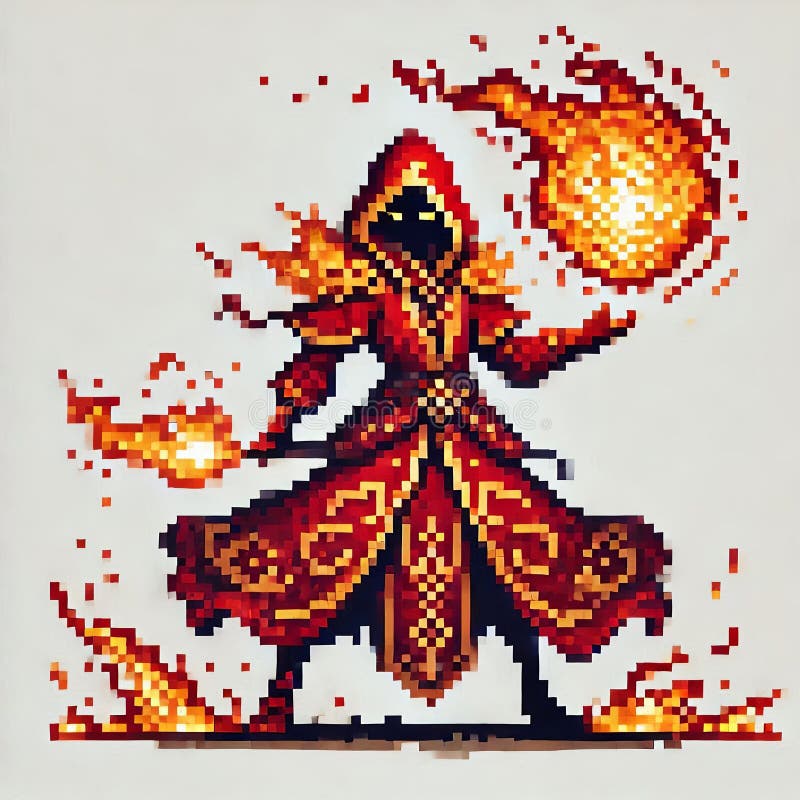 Pixel Warlock of Flames stock illustration. Illustration of flames ...