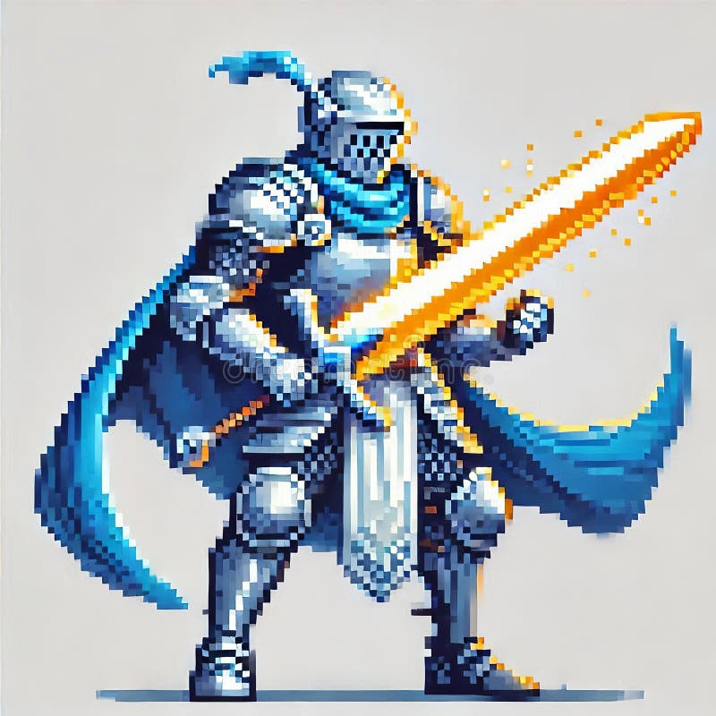 Pixel Warrior with Magic Sword Stock Illustration - Illustration of ...