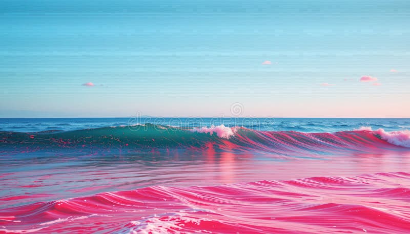 Pixel Wave Distortion, Sky Blue To Coral with Glitch Pixel Scatter and ...