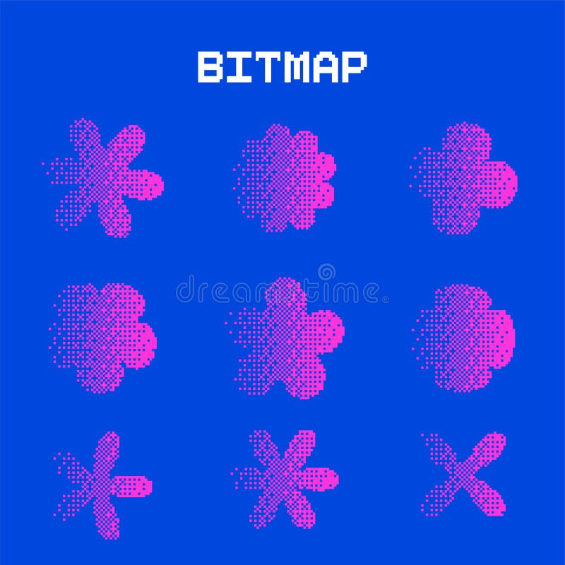 Pixel Y2k Geometric Flowers Shape Set. Daisies in Square Pixel Retro ...