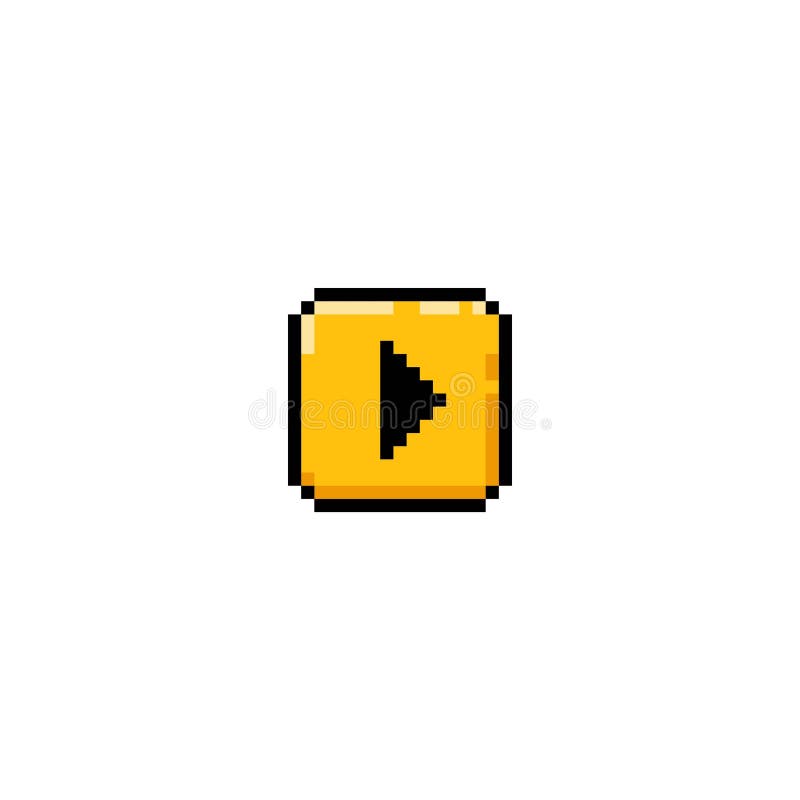 Pixel Yellow Button with Play Sign, Vector Retro Illustration. Stock ...