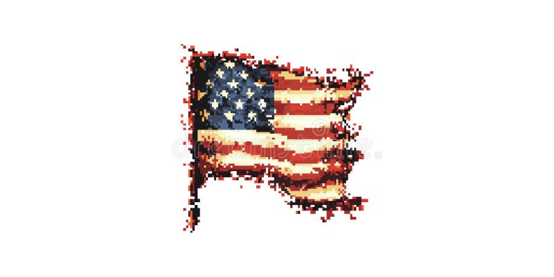 Pixelated American Flag Waving Isolated on Transparent Background Stock ...