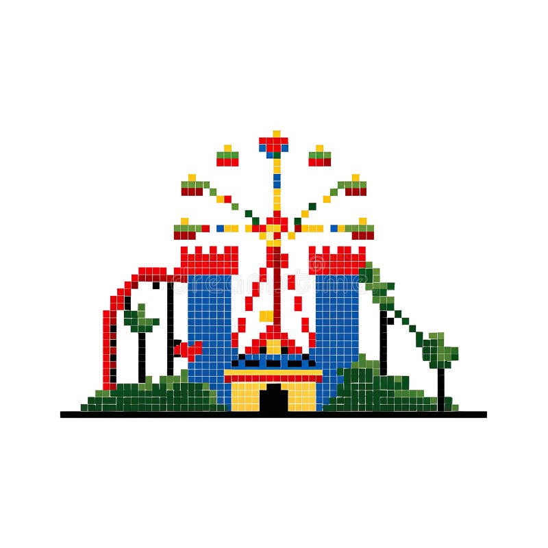Pixel Art Amusement Park: Colorful Fairground with Slides and Ferris ...