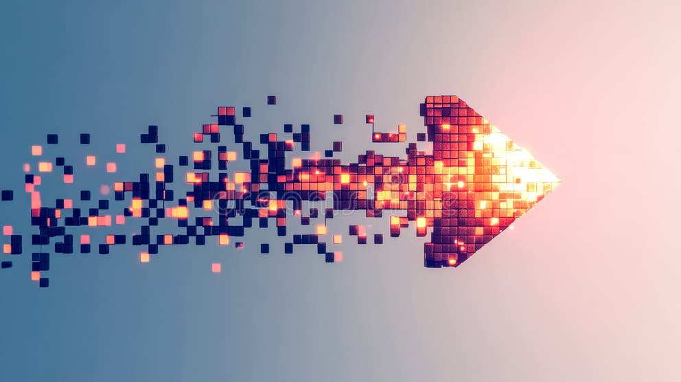 Pixelated Arrow Moving Forward, Symbolizing Data Flow and Progress ...