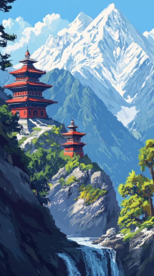 Pixelated Nepal, Celebrating Iconic Landmarks and Culture. Digital ...