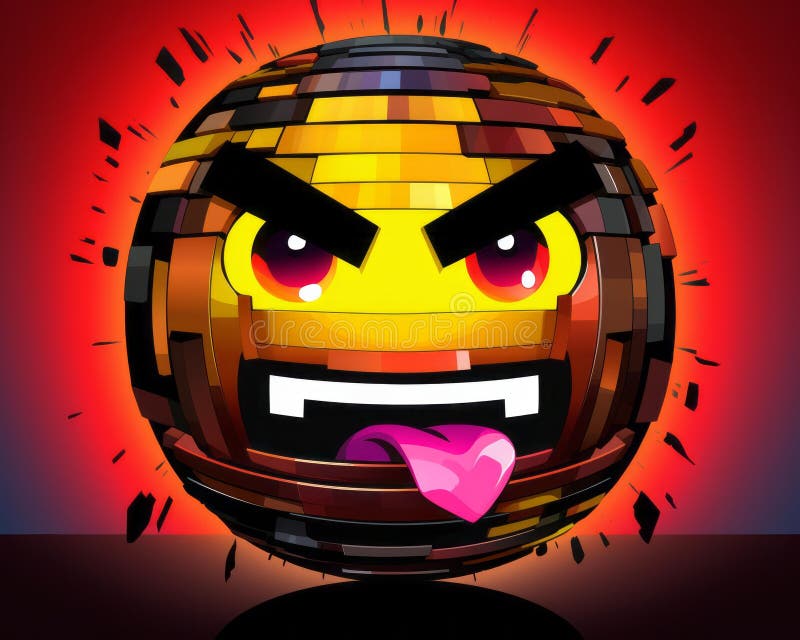 A Pixelated Ball with an Angry Face on it Stock Illustration ...