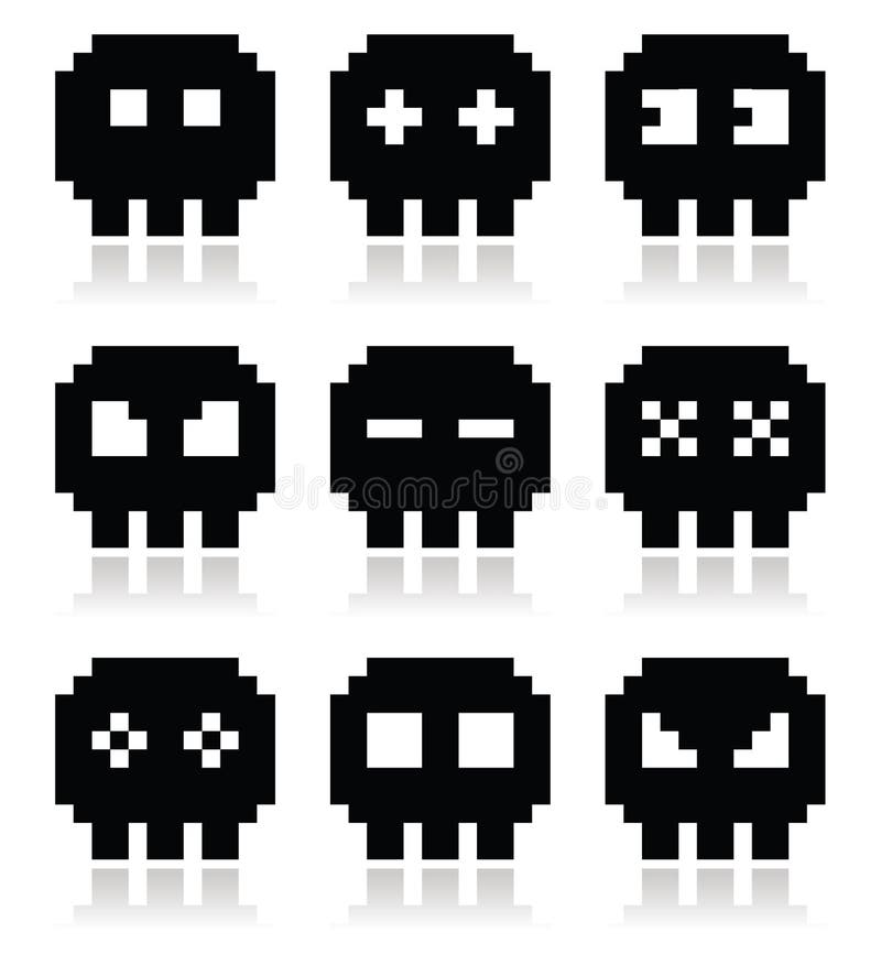 Pixelated 8bit Skull Icons Set Editorial Image - Illustration of modern ...