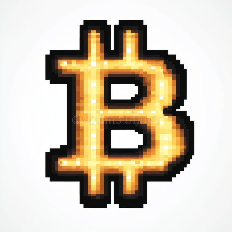 Pixelated Bitcoin Symbol in Gold. Stock Illustration - Illustration of ...