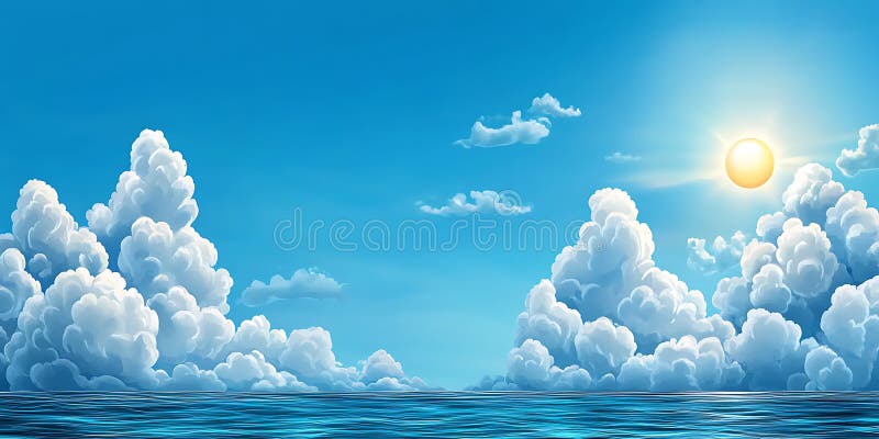 Pixelated Blue Sky with White Clouds and Calm Sea Stock Illustration ...