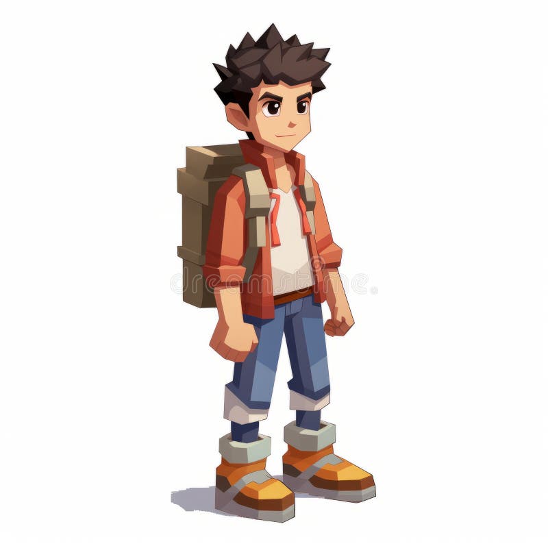 Pixelated Boy in 2d Game Art Style: Isometric, Stone Sculptures, Warm ...