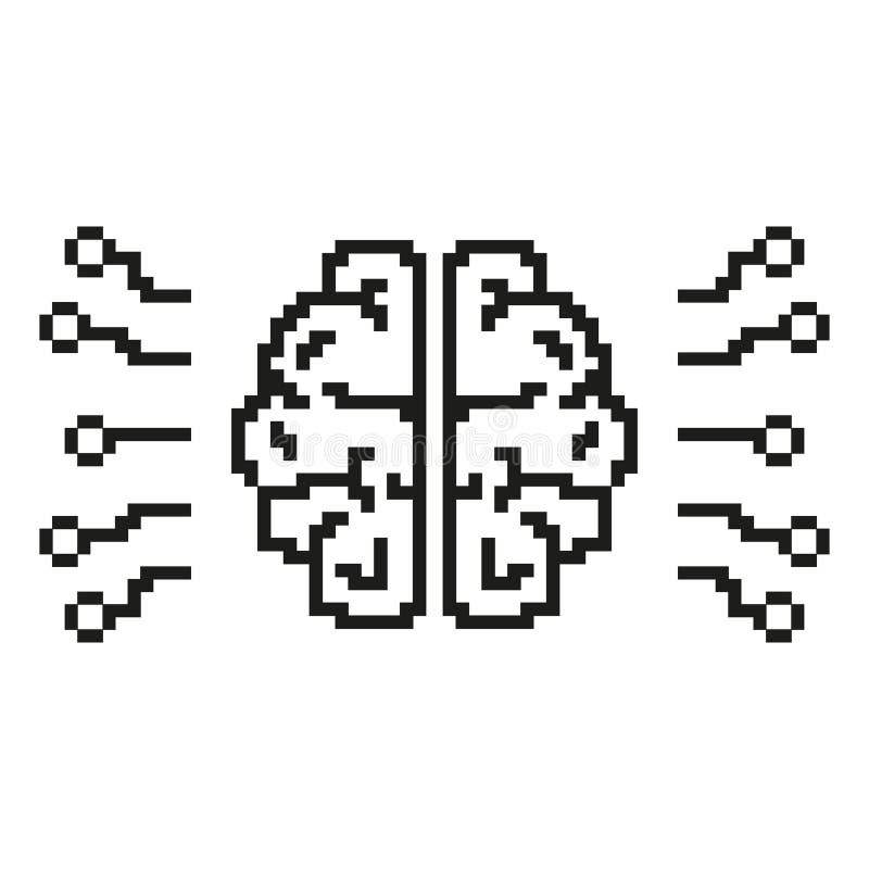Pixelated Brain Icon with Neural Connections. Digital Brain and Data ...