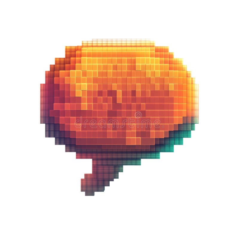 Pixelated Brain Icon in Speech Bubble Shape. Digital Communication and ...