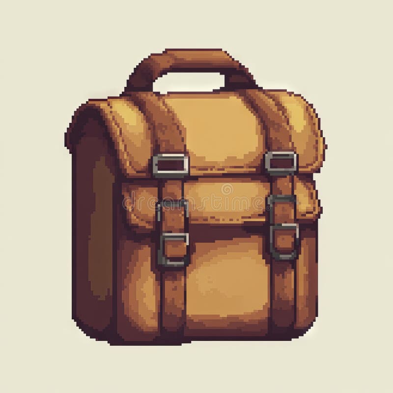 A Pixelated Brown Leather Backpack with Buckles. Stock Photo - Image of ...