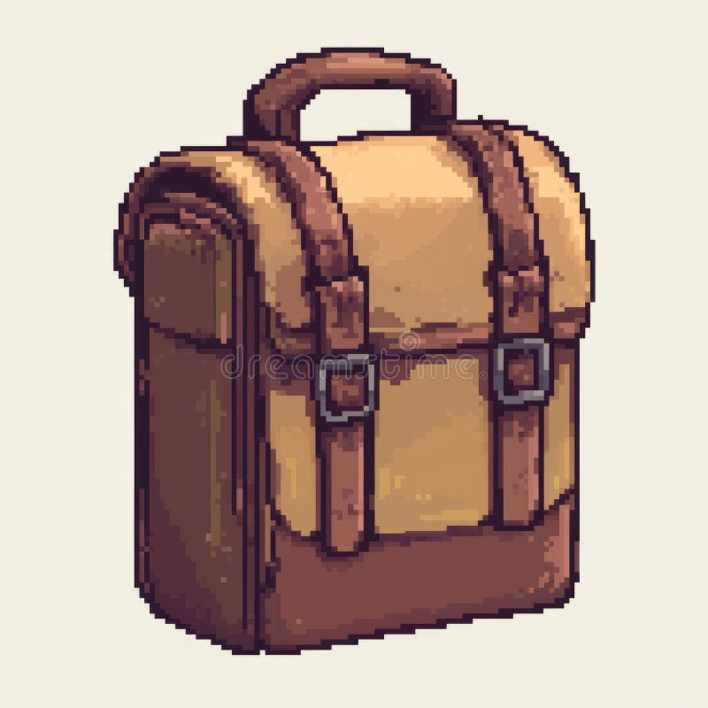 Pixelated Brown Leather Backpack with Buckles. Stock Photo - Image of ...