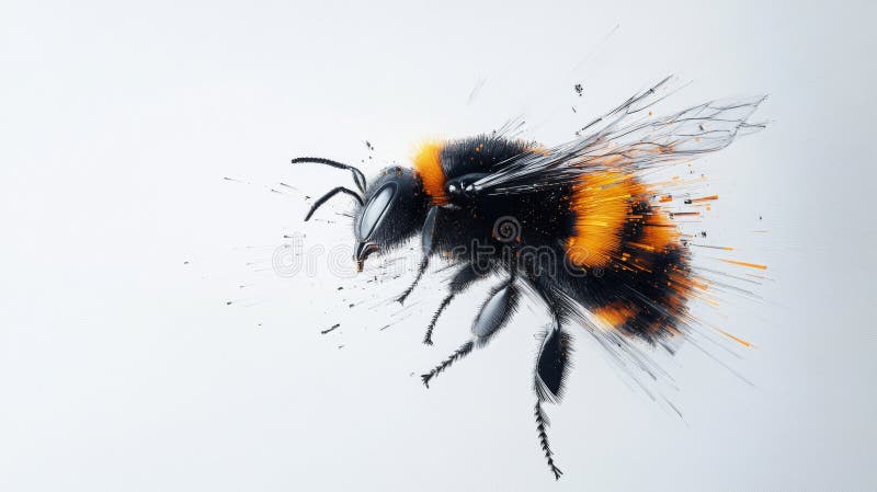 Pixelated Bumblebee in Flight Against White Background Stock ...