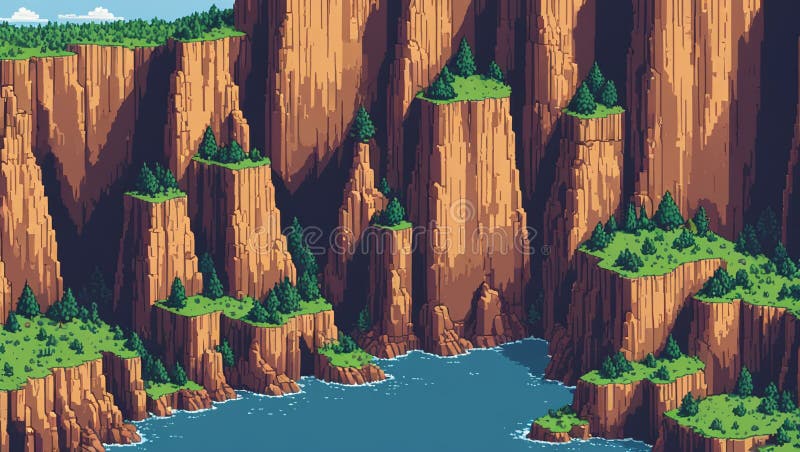Pixelated Canyon Cliffs Landscape Stock Illustration - Illustration of ...