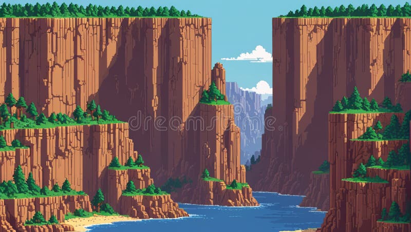 Pixelated Canyon Cliffs Landscape Stock Illustration - Illustration of ...