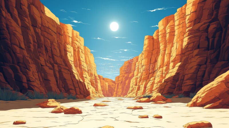 Pixelated Canyon Landscape Under Sunny Sky Stock Illustration ...