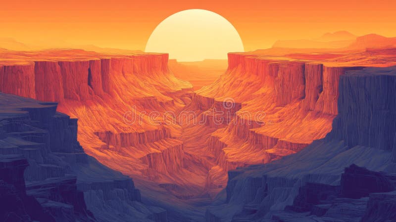 Pixelated Canyon Sunset Landscape Stock Illustration - Illustration of ...
