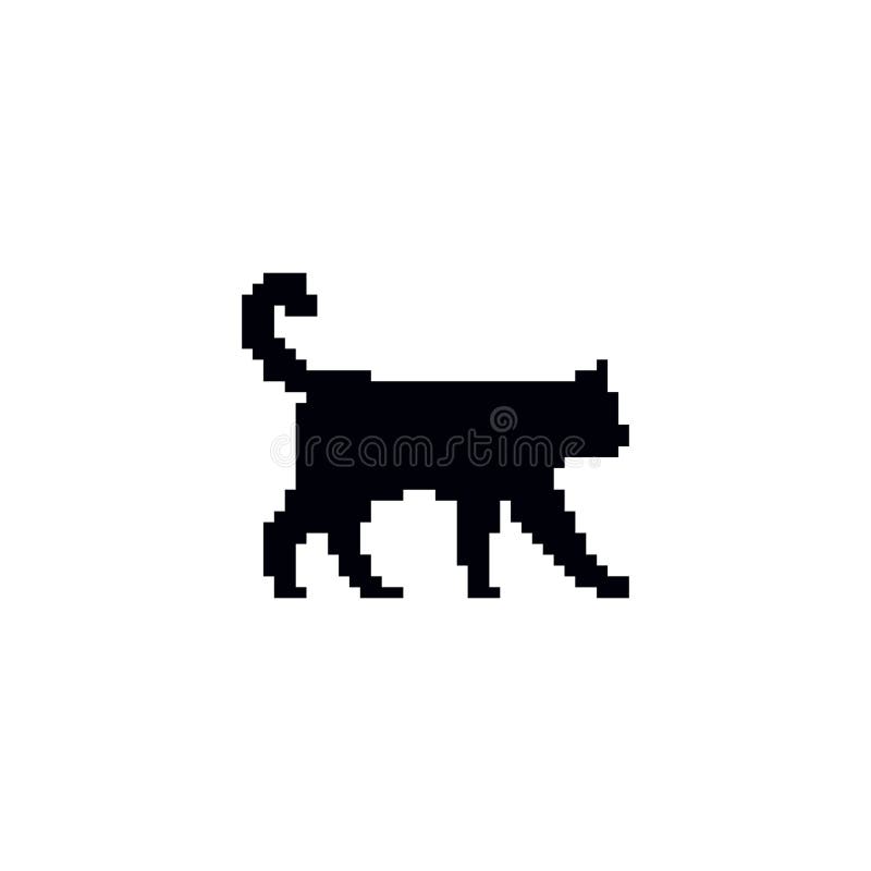 Pixelated Cat Silhouette. Black Pixel Walking Cat Icon Stock Vector ...