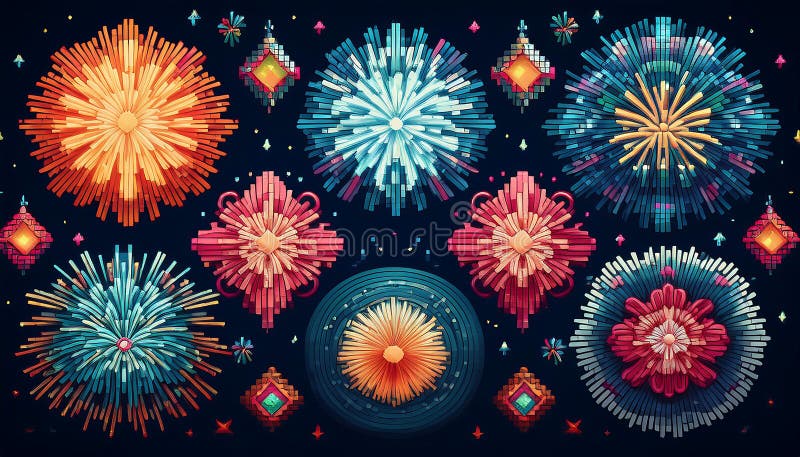 Pixelated Celebration Fireworks Collection - 16-bit Pixel Art ...