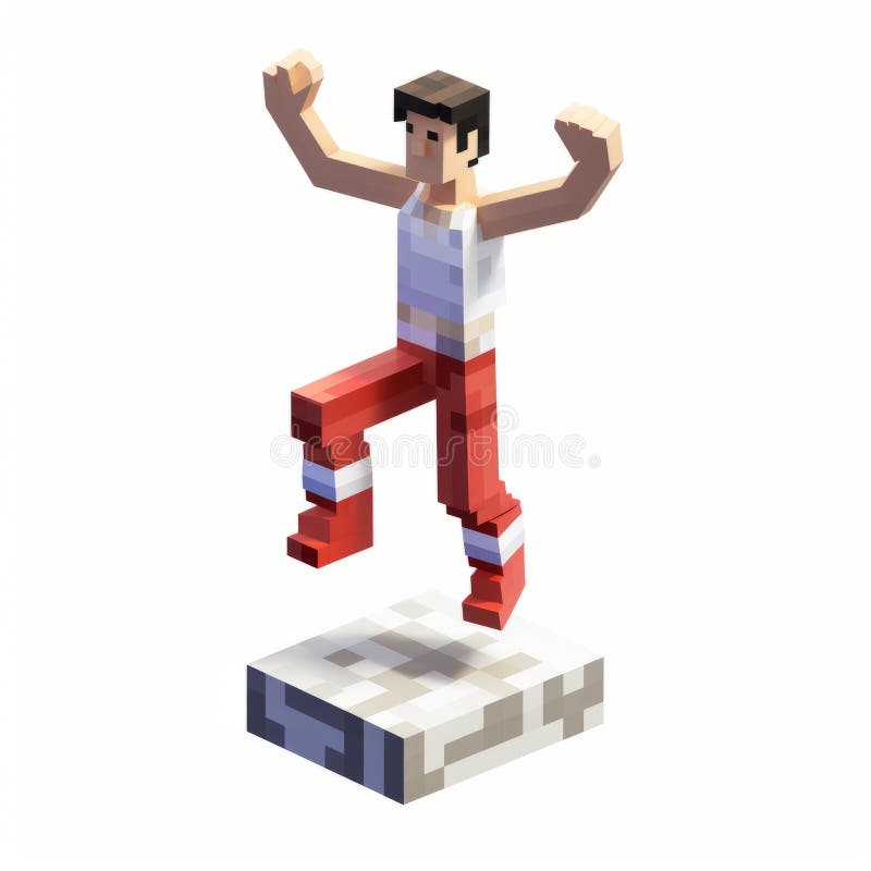 Hyper-detail Pixel Figure Jumping on Blocks with Symbolic Props Stock ...