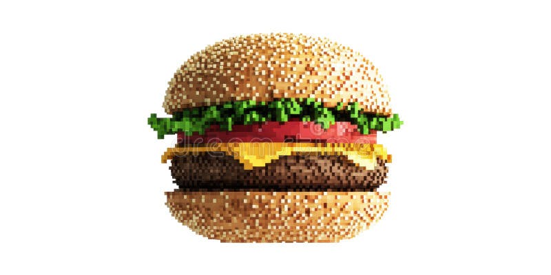 Pixelated Cheeseburger with Lettuce and Tomato Isolated on Transparent ...