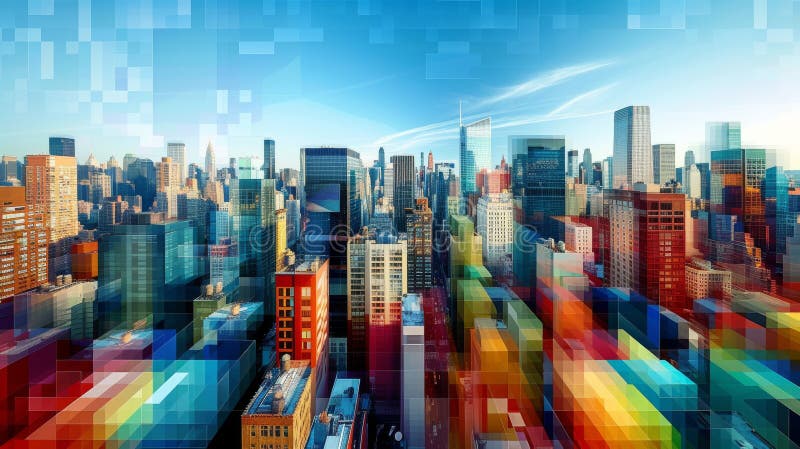Pixelated Cityscape with Blurred Motion Effect Stock Image - Image of ...