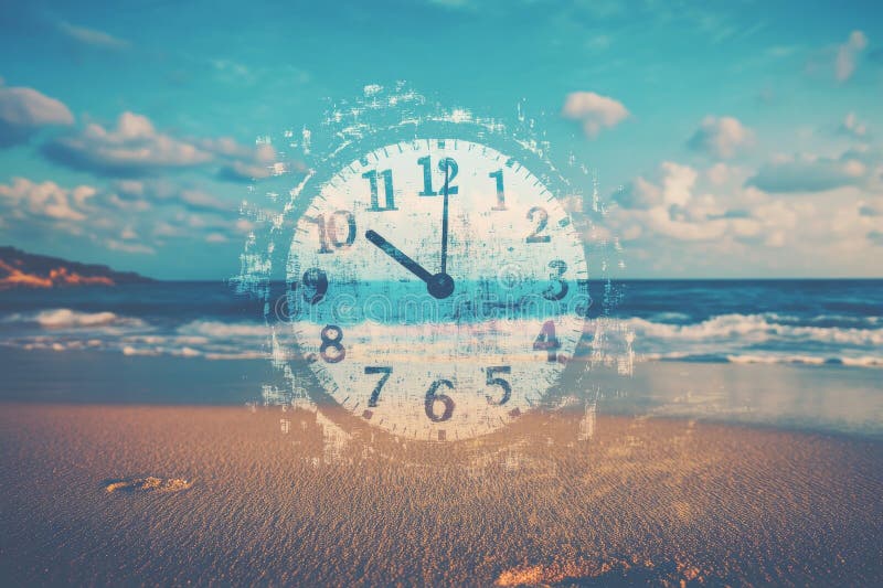Pixelated Clock Face Overlay on Beach Scene for Time Management and ...