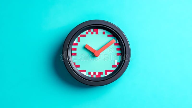 Pixelated Clock Showing Time Passing on Blue Background Stock Image ...