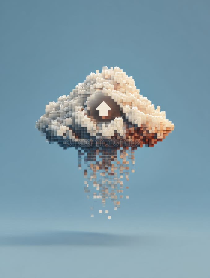 Pixelated Cloud with Broken Upload Icon Creates a Whimsical Digital ...