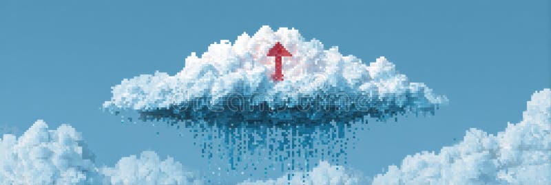 Pixelated Cloud with Upload Icon and Rainfall Indicating a Broken ...