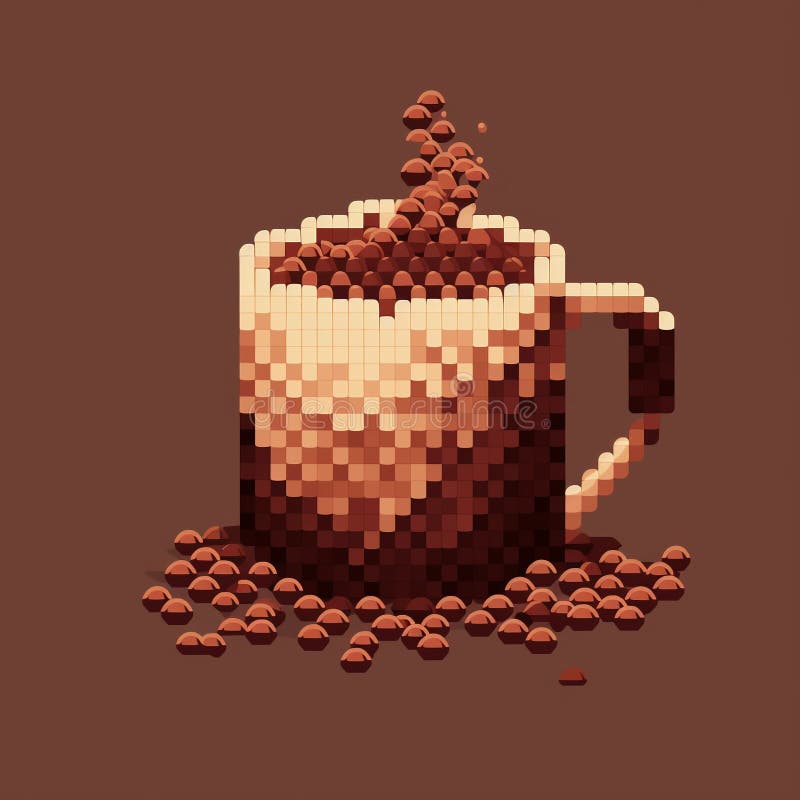 Pixelated Coffee Drink Isolated on Plain Background. Stock Illustration ...