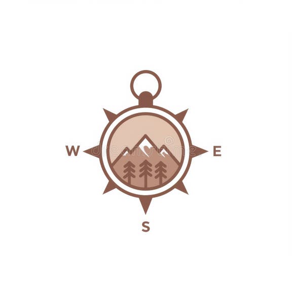 Pixelated Compass with Mountains and Trees in Earthy Tones on White ...