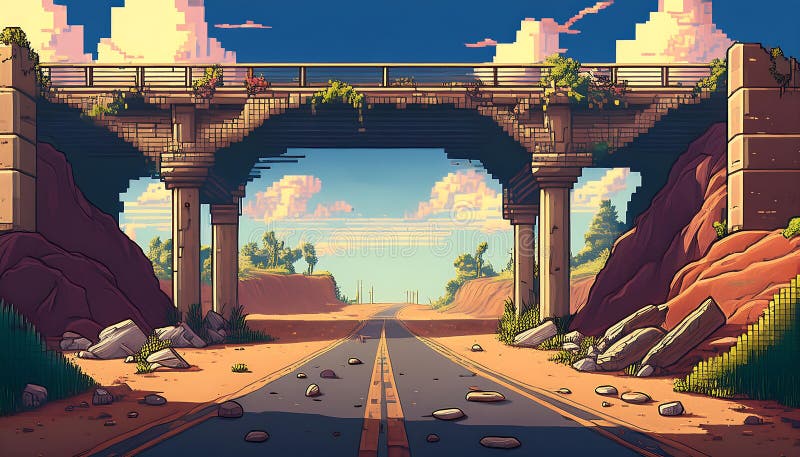 Pixelated Crumbling Overpass - a Pixel Art Post Apocalypse Scene ...