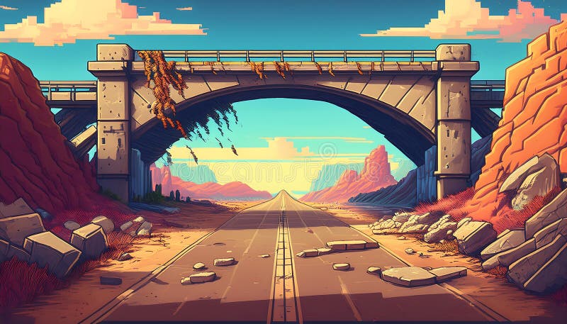 Pixelated Crumbling Overpass - a Pixel Art Post Apocalypse Scene ...