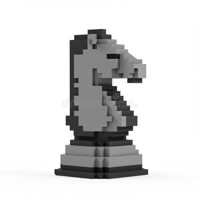 Pixelated 3D Model of a Chess Knight, Resembling a Horse S Head. the ...
